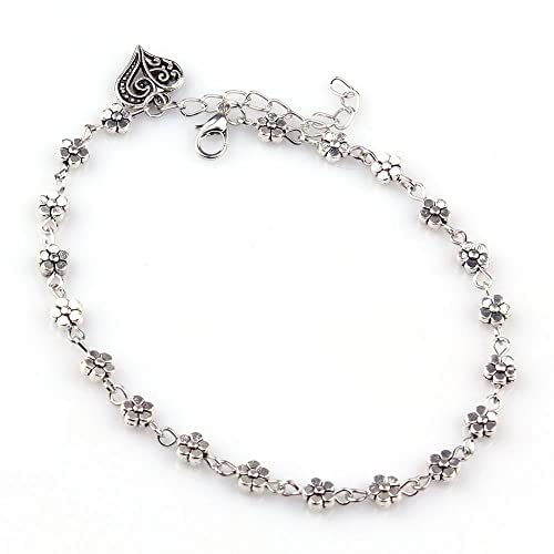 Petal Heart Anklet, Women Silver Bead Chain Anklet Ankle Bracelet Barefoot Sandal Beach Foot for Summer Vacation Beach