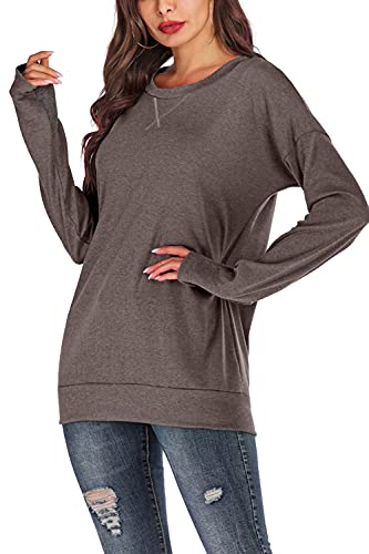 Mulisky Women’s Long Sleeve Casual Pullover Tunic Tops Loose Sweatshirt with Thumb Hole Coffee XL