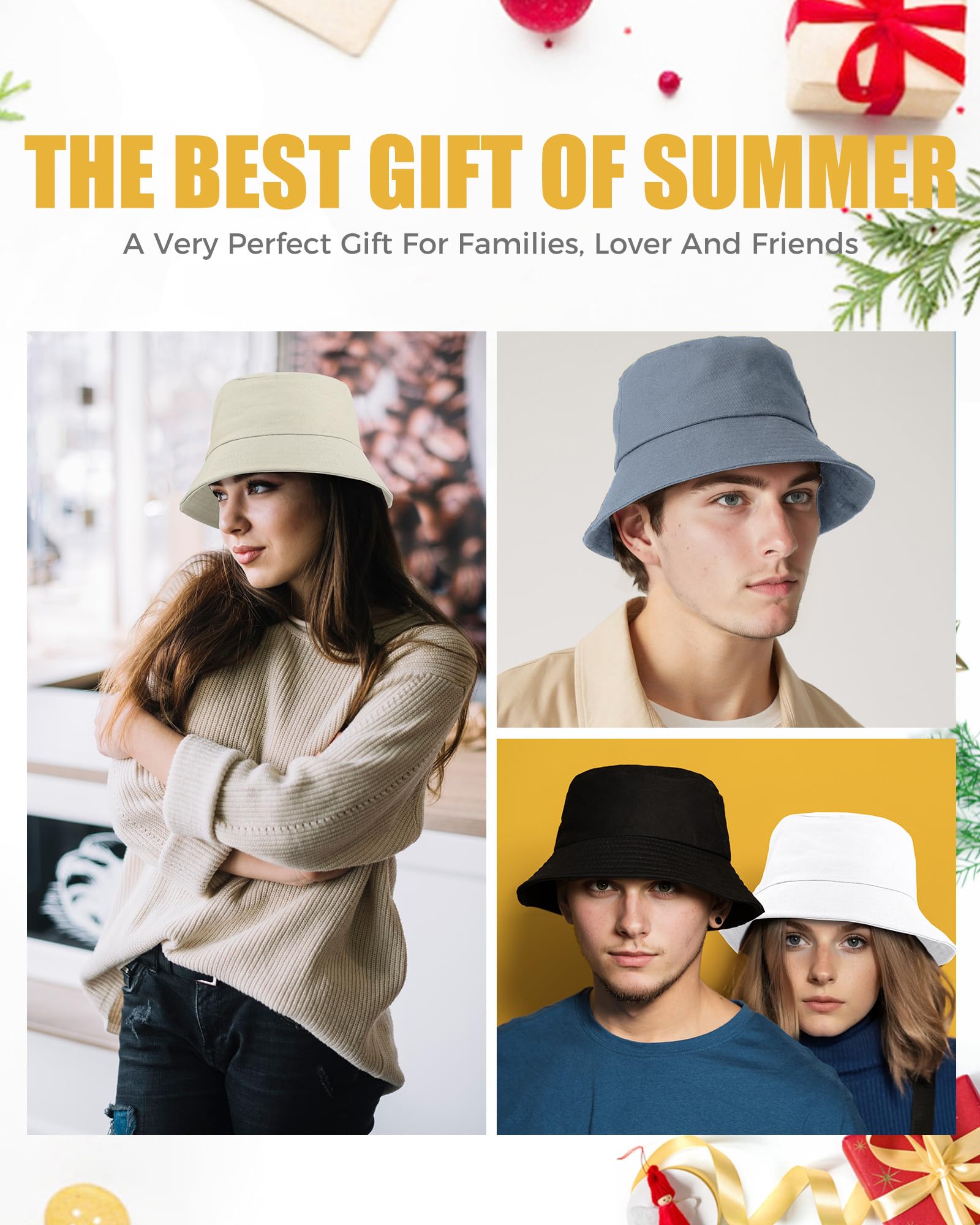 Unisex Bucket Hat for Women Men Cotton Summer Sun Beach Hat, Denim Packable Fisherman Cap for Casual, Trips, Sports, Black, M/L