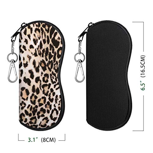 MoKo Eyeglasses Case, (2 Pack) Soft Zippered Neoprene Sunglasses Pouch Protective Eyewear Case Bag with Clip for Men and Women, Black and Leopard