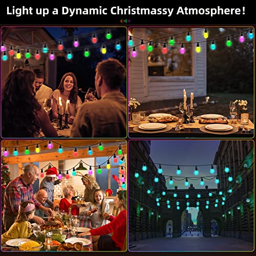 Smart Outdoor String Lights with 30 Dimmable RGB LED Bulbs, 74ft Color Changing Light Waterproof S14 Shatterproof Patio Lights with App Control & Remote for Porch Backyard Cafe Gazebo Lighting Decor