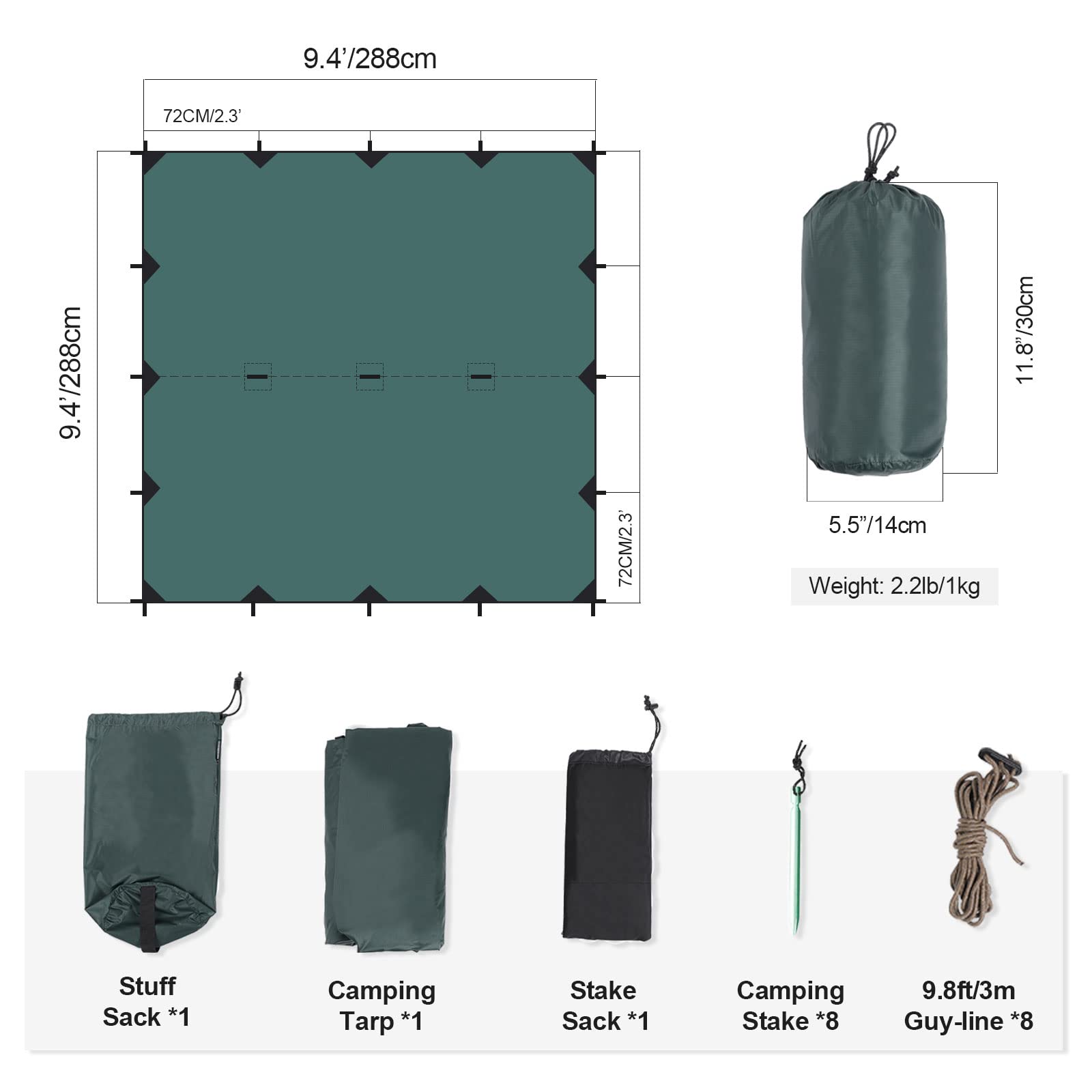 OneTigris Bastion Hammock Rain Fly Tarp Shelter Survival Gear, Waterproof Lightweight Compact for Camping Hiking Backpacking Survival Bushcraft
