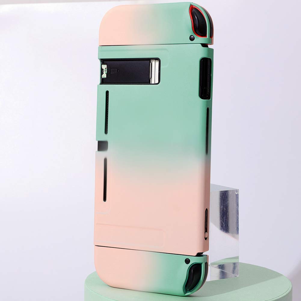 OMKUY Switch Protective Case Cover for Nintendo Switch, Separate Joycons Protector Coming with 2 Piece Joy-Cons Thumb Grips (Pink and Green)