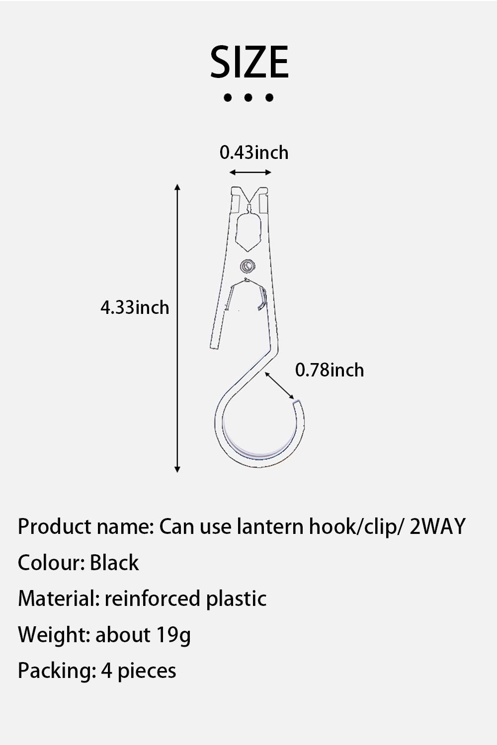 OMUKY Light Hook Multifunctional Tent Canopy Clip Outdoor Camping Equipment Accessories Practical Clothespin 4pcs (Black-4pcs)