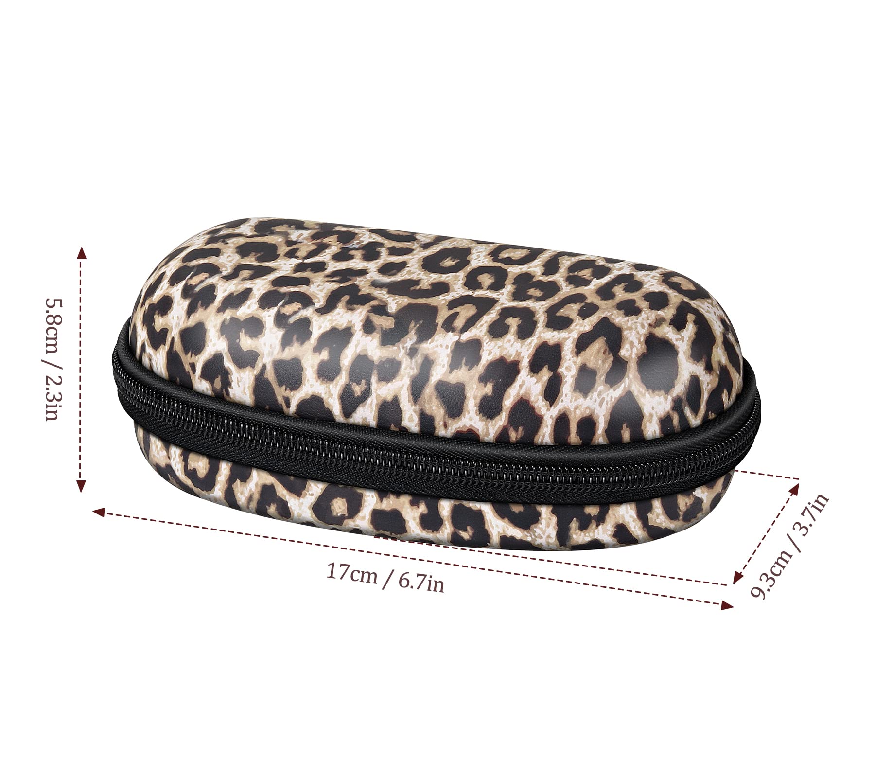 MoKo Unisex PU Protective Eyeglasses Case, Leopard, Zipper, 6.69x3.66x2.28in, 3.27oz