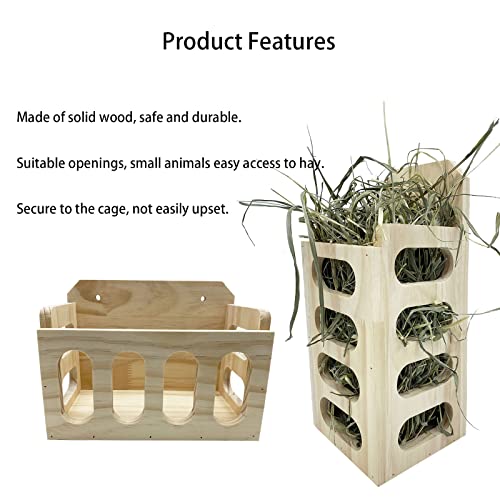 WEWAYKGJ Rabbit Hay Feeder Wooden Hay Rack Automatic Water Bottle Less Wasted Hay Feeder for Rabbit Bunny Chinchillas Guinea Pig Small Animal Supplies (Horizontal)