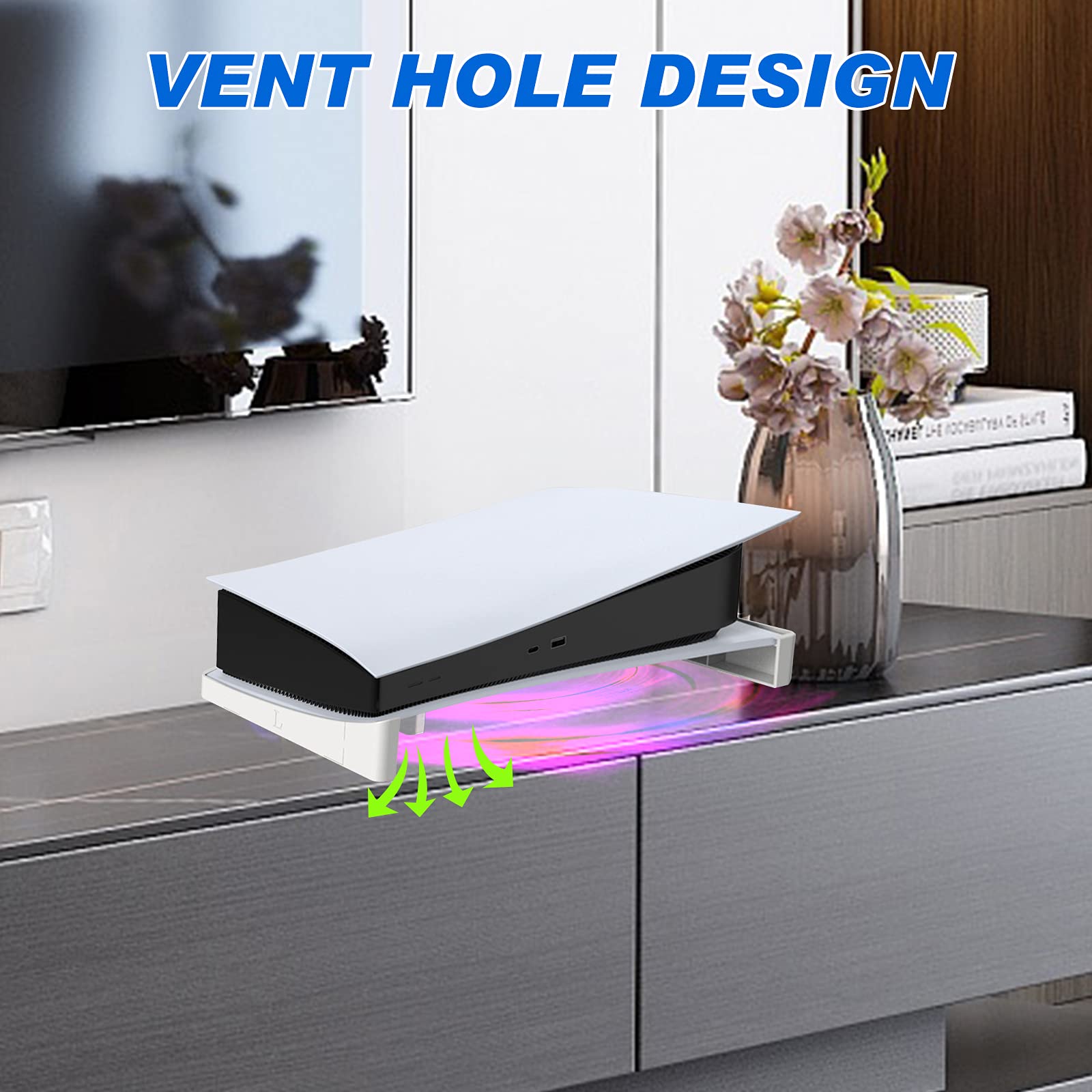 PS5 Horizontal Stand, Base Stand Designed for Playstation 5 Disc & Digital Editions Console, PS5 Accessories Stand Horizontal with Anti-Slip Pad Space Saving and Easy to Install