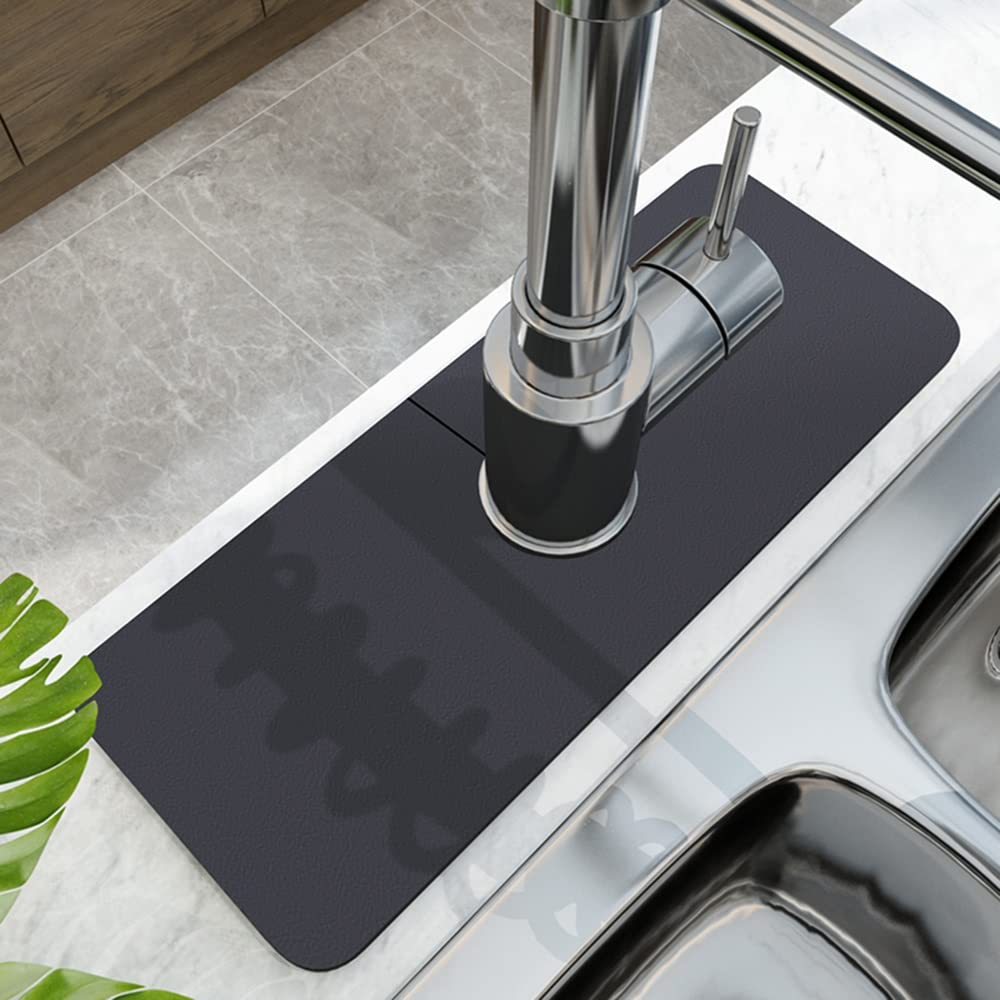 One Billiono Splash Guard for Sink Faucet- Super Absorbent Fast Drying Mat Gadgets-Splash Behind Faucet Drip Catcher Kitchen, Bathroom,Sink Mat, Dish Sponge Holder, Blue, 5.5*14.9IN