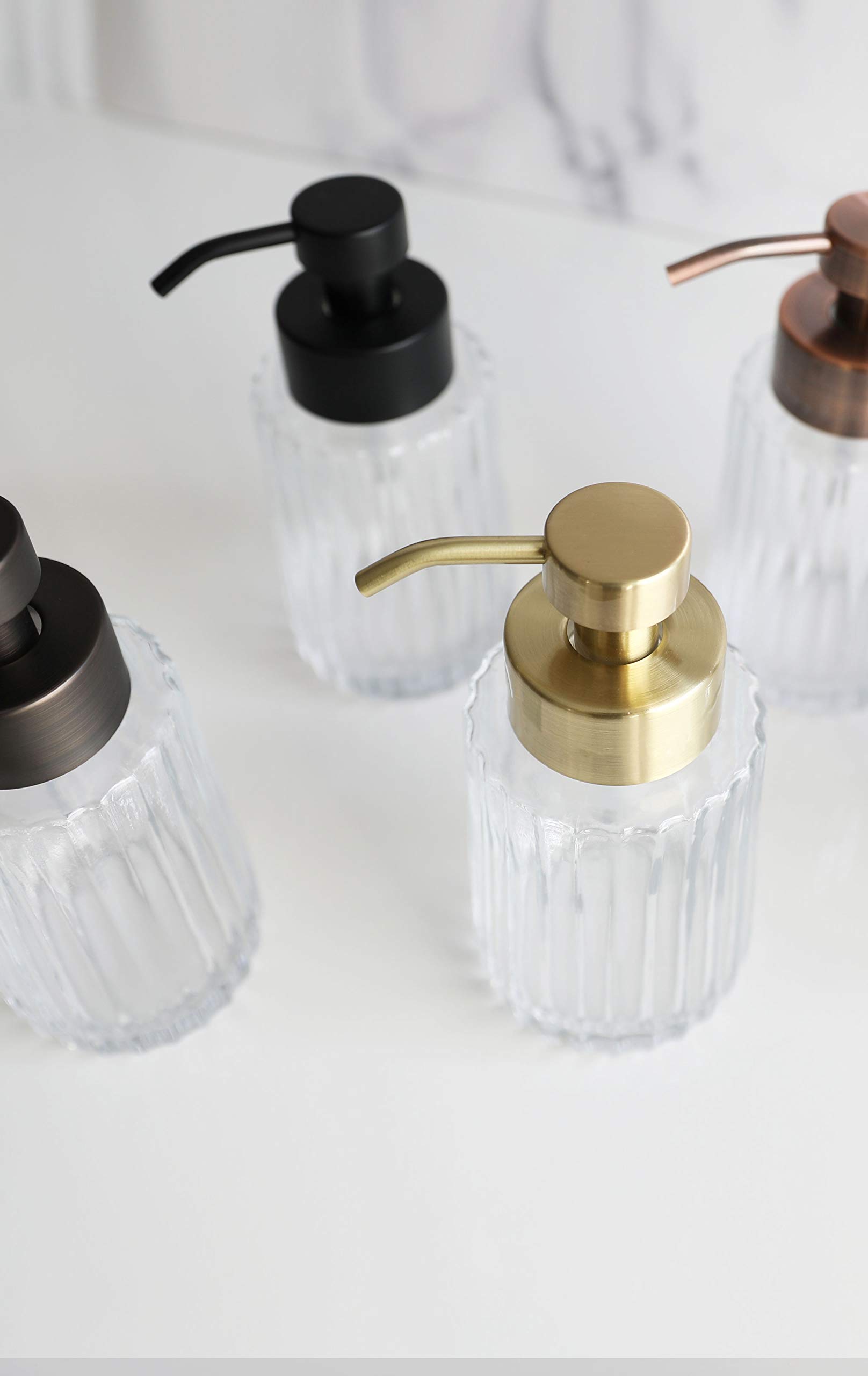 Rail19 Flora Fluted Foaming Soap Dispenser | Vintage-Inspired Modern Glass Refillable Pump Bottle for Bathroom Vanity Countertop and Kitchen, 10oz (Stainless)