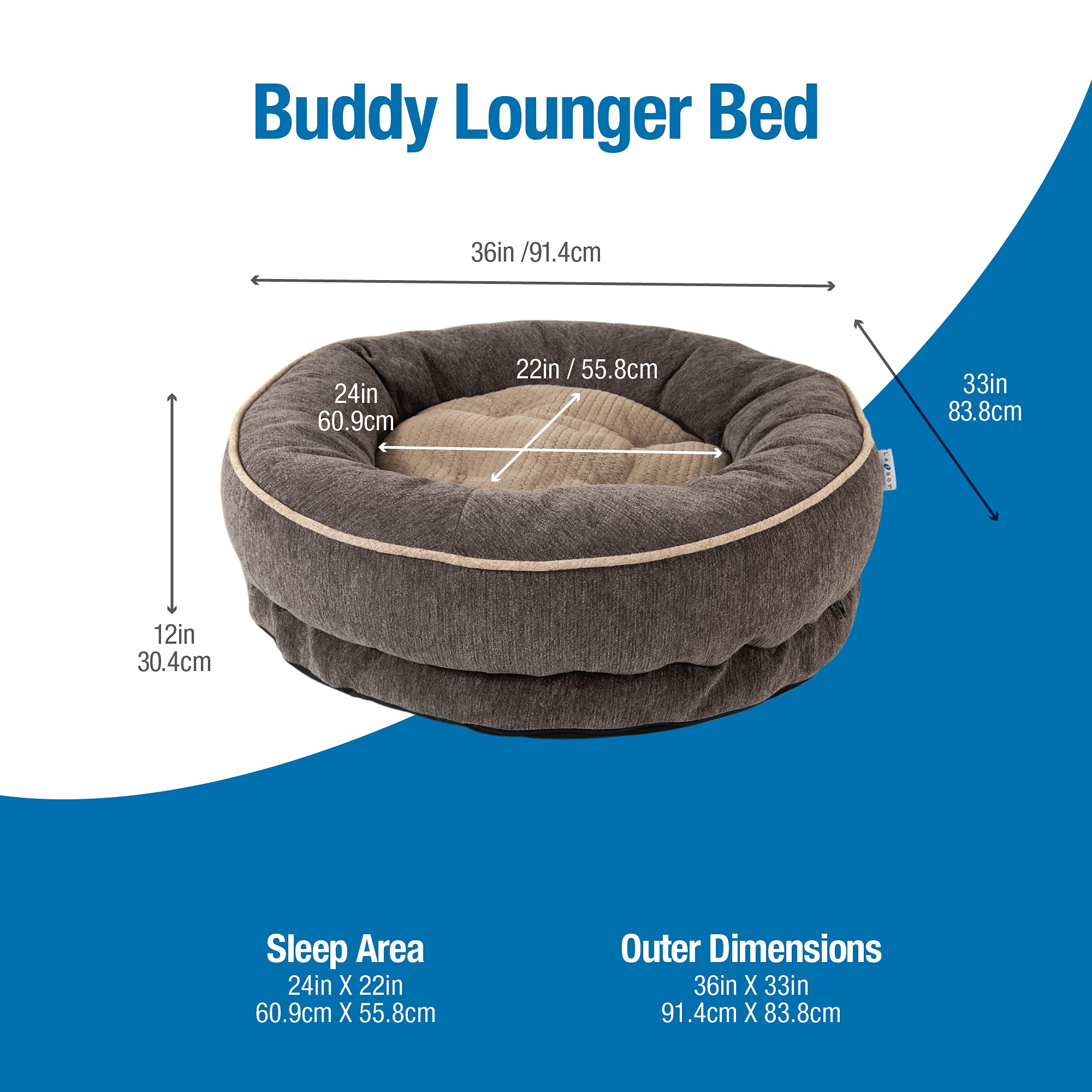 Petmate La-Z-Boy Buddy Lounger Cuddler Dog Bed, Granite, 36" x 33"