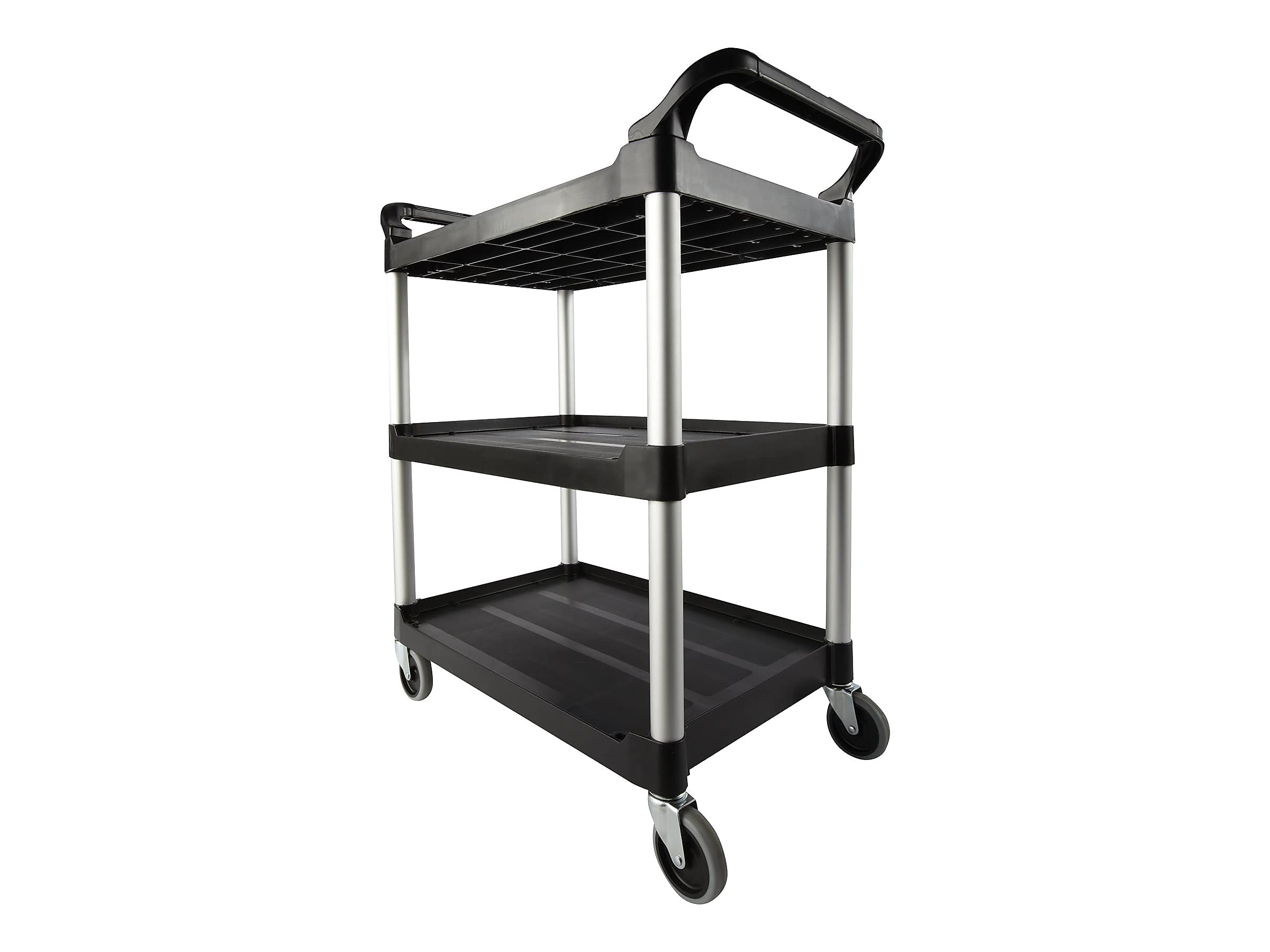 Rubbermaid 342488BLA Economy Plastic Cart, Three-Shelf, 18-5/8w x 33-5/8d x 37-3/4h, Black