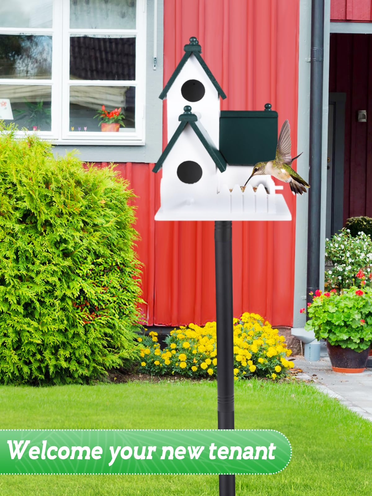 Upgraded Thicken Bird Feeder Pole for Outdoors - Easy to Assemble Heavy-Duty Bird House Stand for Blue Bird, 60in 5 Prongs Base Adjustable Stand Pole Mount Kit