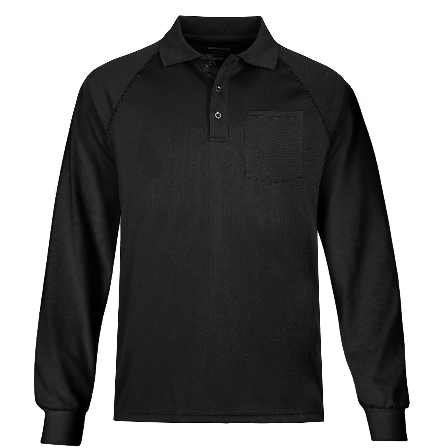 MOHEEN Men's Long Sleeve Moisture Wicking Performance Solid Golf Polo Shirt with Pocket (Black, X-Large)