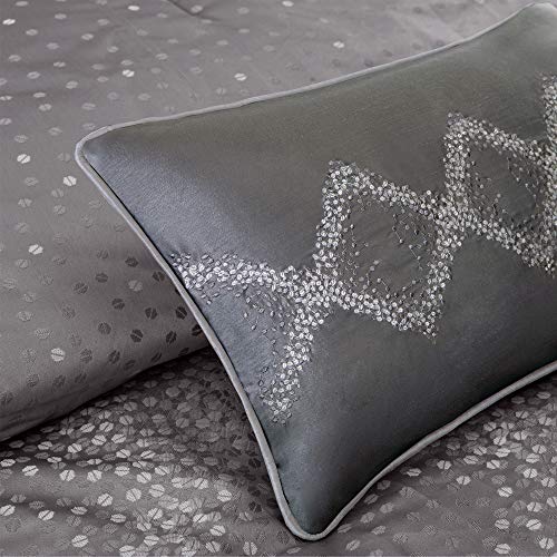 Madison Park Cozy Comforter Set - Trendy Design, All Season Down Alternative Luxury Bedding with Matching Shams, Decorative Pillows, Quinn, Sequins Jacquard Grey King(104"x92") 7 Piece