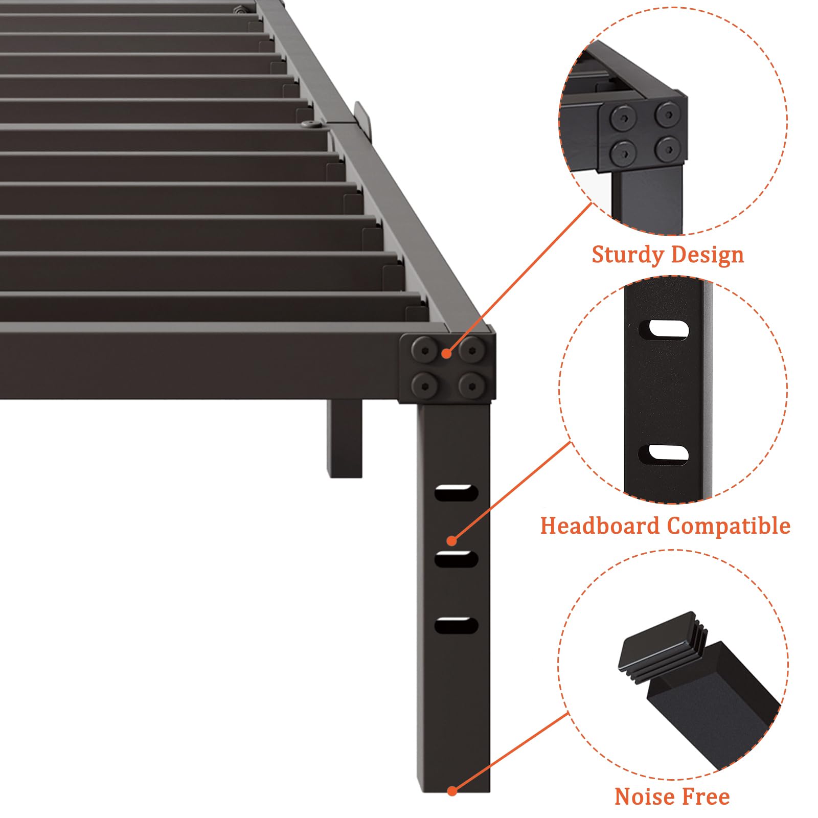 LIJQCI 16 inch Queen Bed Frame Platform Heavy Duty Metal with Storage No Box Spring Needed Noise Free Tall Sturdy Steel Slats Support