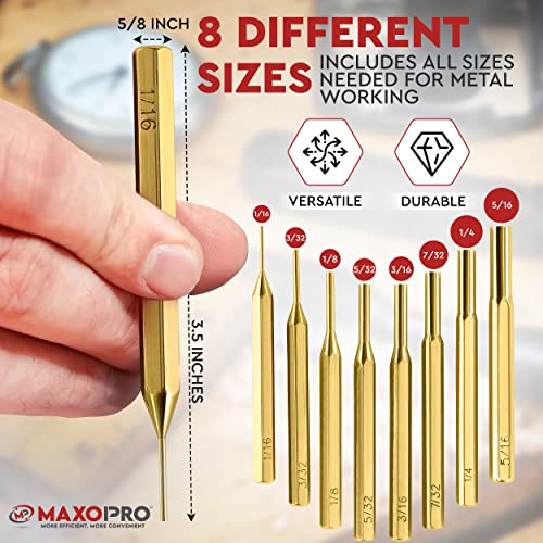 Premium Brass Punch Set β 8 Pcs Professional Brass Drive Pin Punch Set - Non-marring Brass Punch Set for Gunsmithing - Assorted Gun Punch Set for Watch Repair Jewelry and Craft β By Maxopro