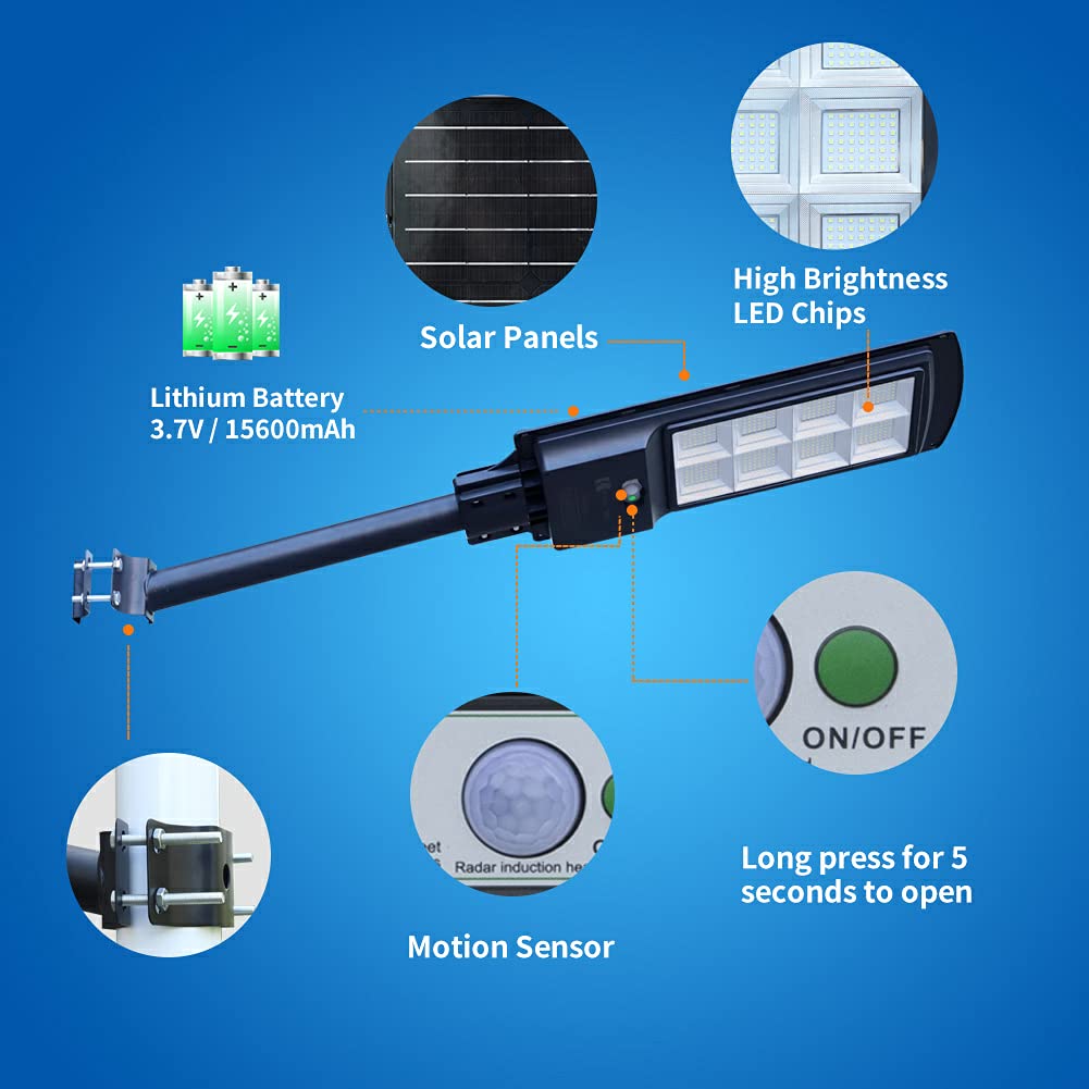 MYTG SUM 200W LED Solar Street Light,15000LM 6500K Solar Powered Pole Light, IP65 Waterproof Security Area Night Lighting for Street Gutter Patio Garden Path,Basketball Court,barn