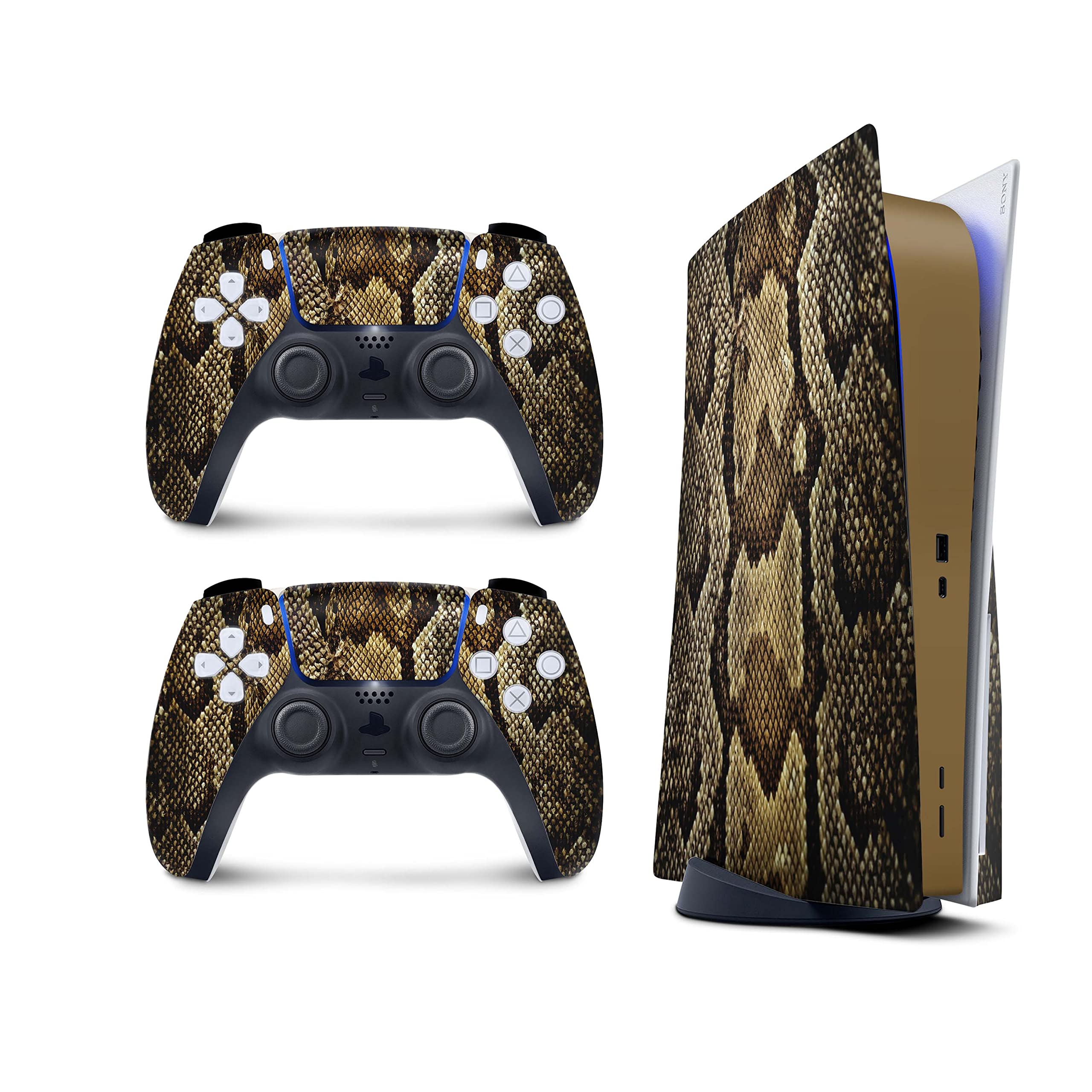 PS5 Snake Skin for PlayStation 5 Console and 2 Controllers, Vinyl 3M Decal Stickers Full wrap Cover (Disk Edition)