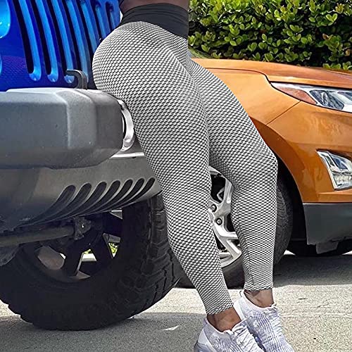 MOHUACHI Womens High Waisted Yoga Pants Tummy Control Scrunched Booty Leggings Butt Lifting Workout Tights (Grey, XLarge)