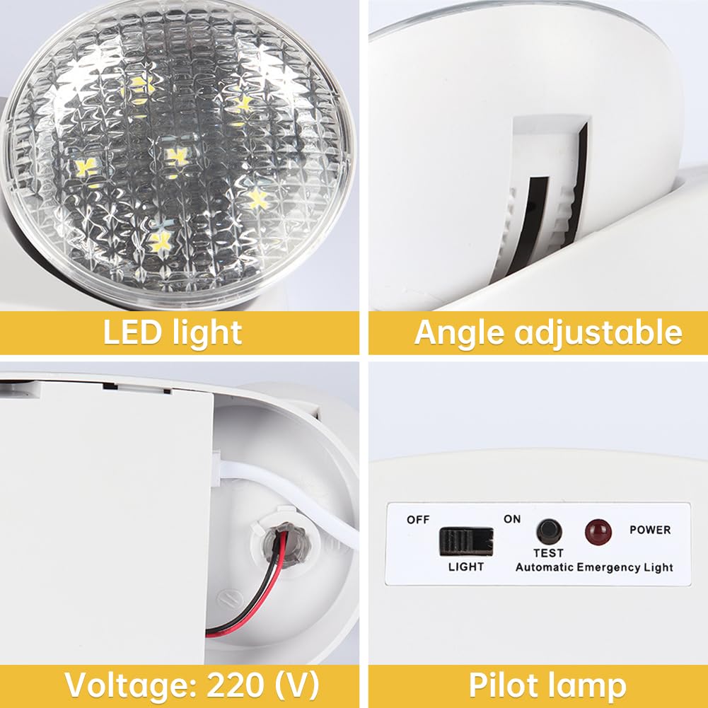 YBENWL LED Emergency Light, Two Head Adjustable Commercial Emergency Lights Hardwired Exit Lighting Fixtures, 200lm Plug in LED Bulb for Business Home Emergency