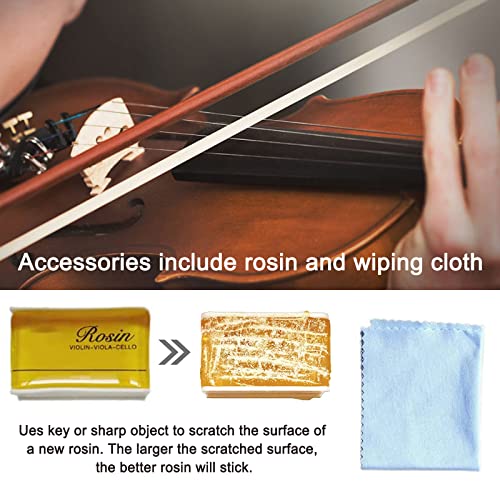 Performance Grade Excellent Tone Violin Bow 4/4 Full Size Eight corners with free rosin and Clean Microfiber Cloths,Natural Mongolian Male Horsehair