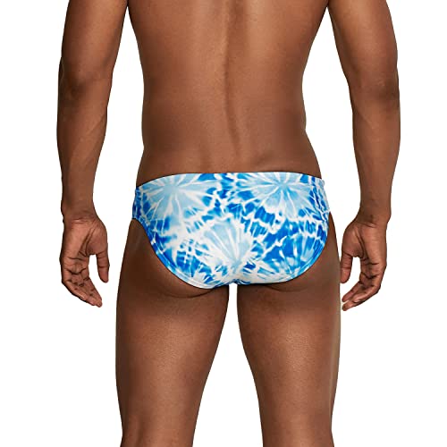 Speedo Men's Standard Swimsuit Brief Creora Highclo Printed, Tides White/Blue, 36