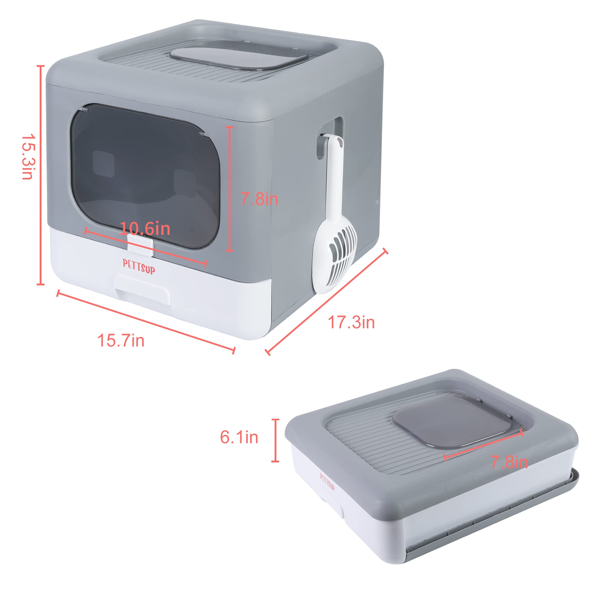 Pettsup Cute Cat Litter Box (Cube Robot), with Front and Top Entry Door, Enclosed Kitty Litter Box with Lid, Modern Litter Box Furniture for Indoor Cats (Grey)