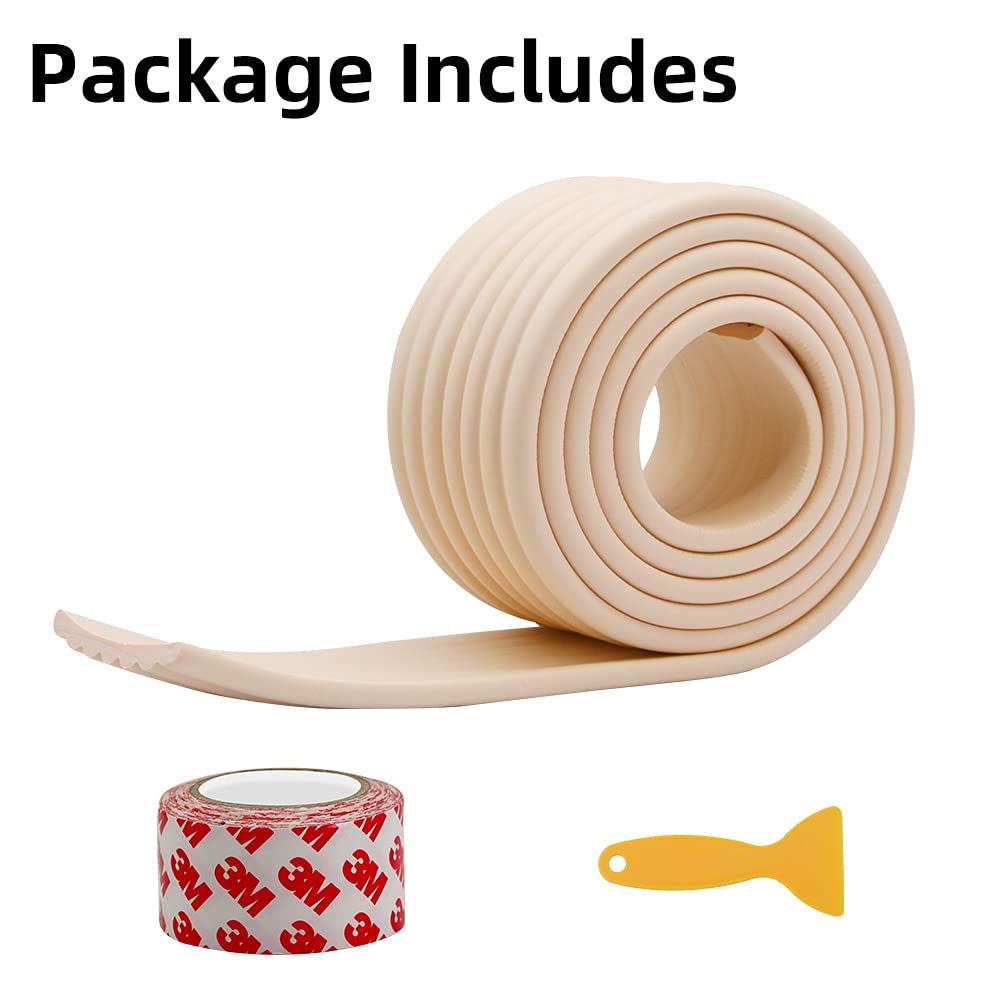 SKEZN Extra-Wide Baby Proofing Edge Protector Guards Smooth 6.5ft Baby Safety Foam Bumpers with Adhesive 3M Tape (Beige)
