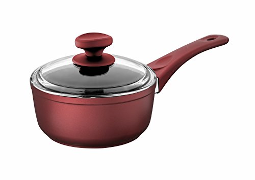 Saflon Titanium Nonstick 3-Quart Sauce Pan with Tempered Glass Lid, 4mm Forged Aluminum with PFOA Free Coating from England (Red)