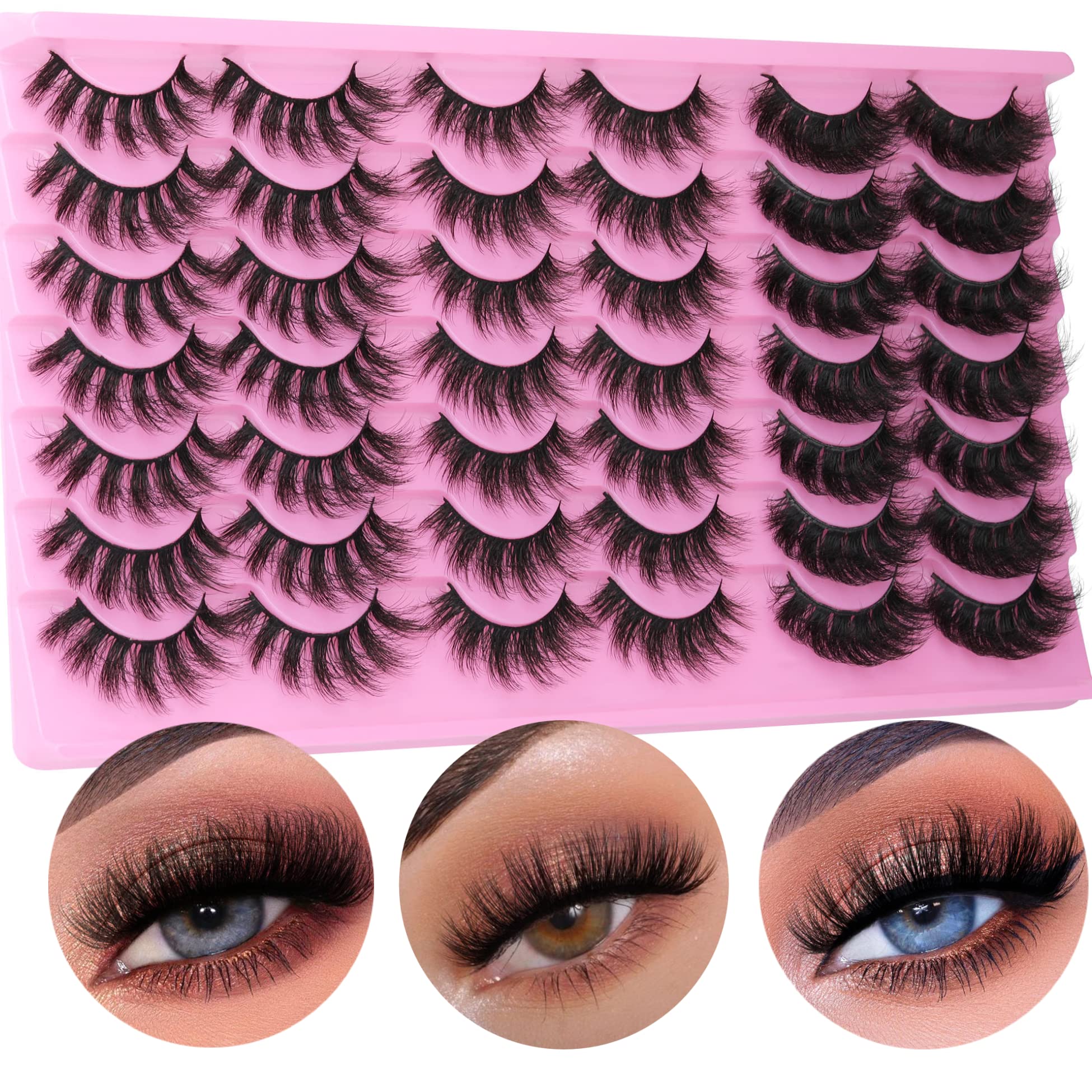 Mink Lashes Fluffy False Eyelashes Natural Look 14-17mm Cat Eye Lashes Pack, 5D Wispy Curly Fake Lashes by TNFVLONEINS - 21 Pairs 3 Styles