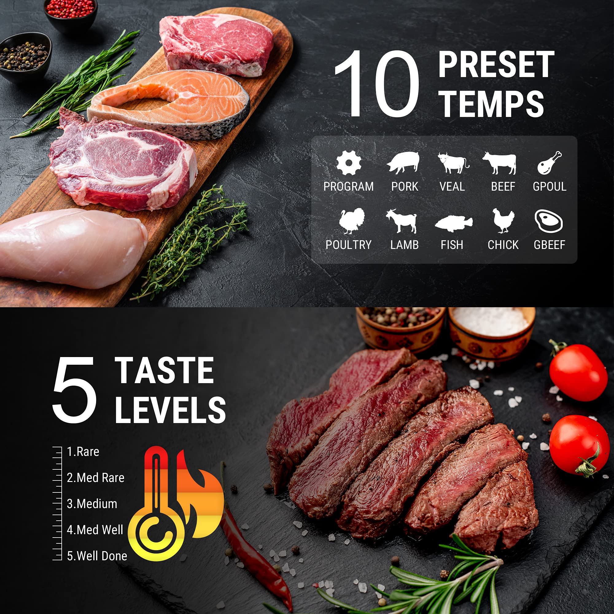 ThermoPro TP07 Wireless Meat Thermometer for Cooking, Digital Grill Thermometer with Temperature Probe, Smart LCD Screen BBQ Thermometer for Grilling, Oven Safe Food Smoker Thermometer for Kitchen