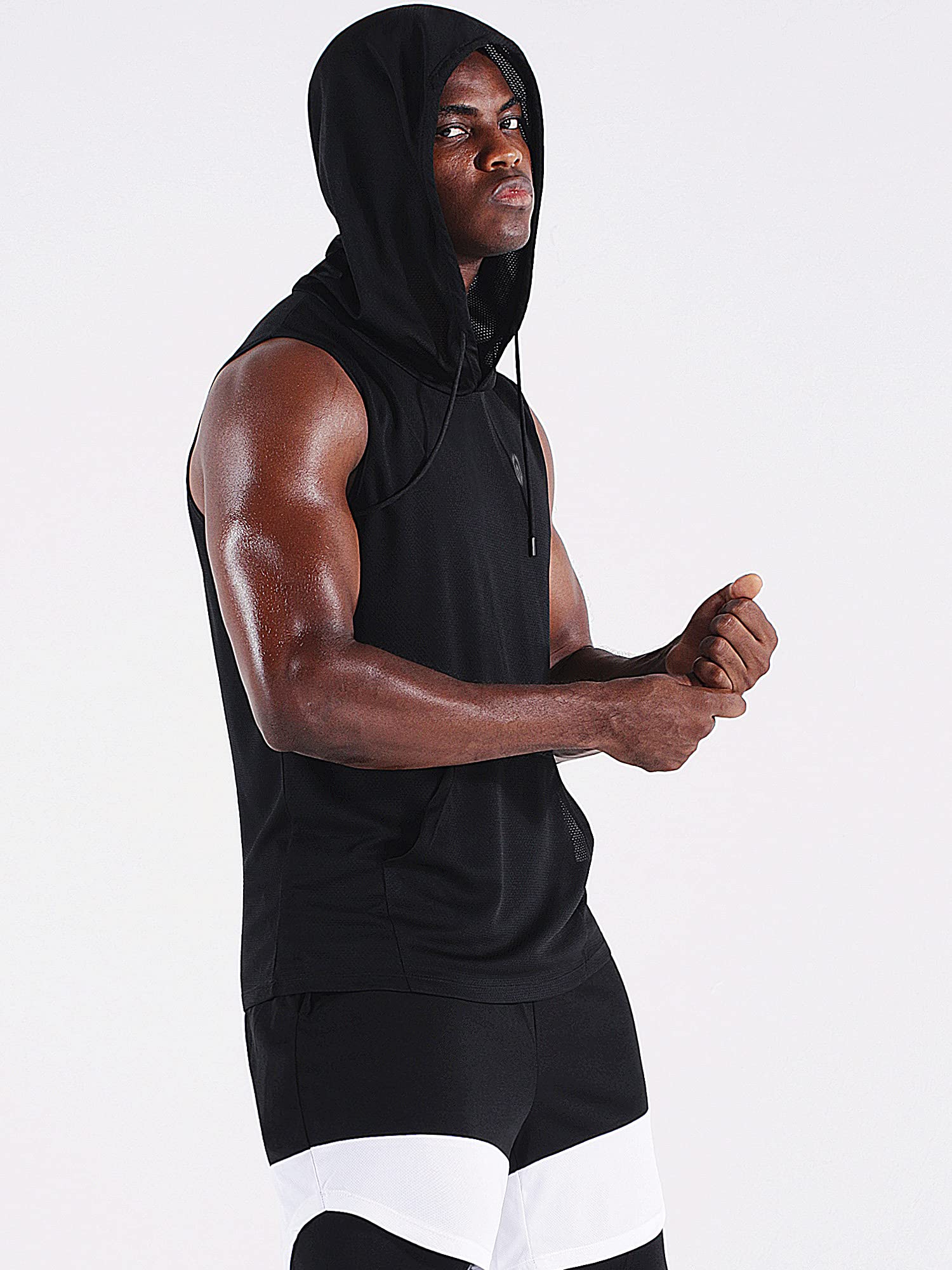 NELEUS Men's Running Tank Tops 3 Pack Sleeveless Workout Athletic Shirts with Hoods and Pockets,5093,Black/Grey/Blue,XL