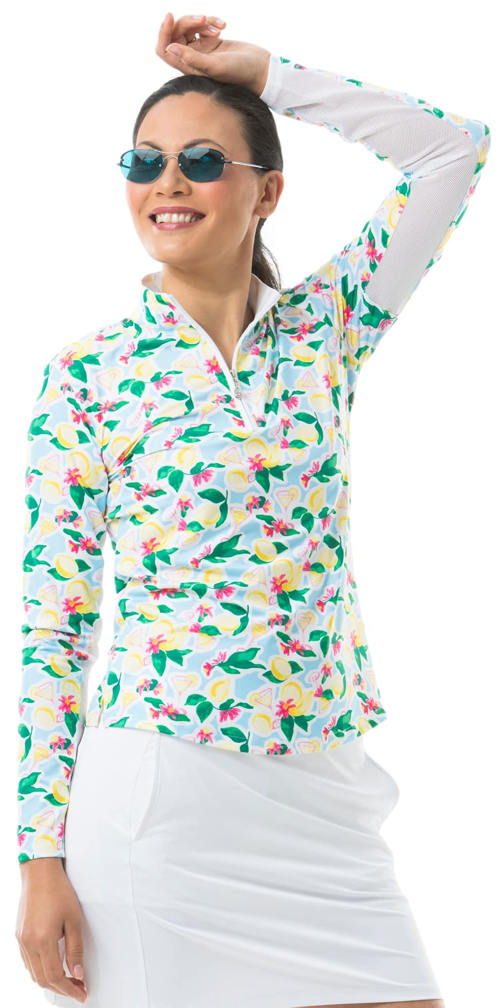 SanSoleil SolCool Long Sleeve Print Mock - Lemon Drop - Large