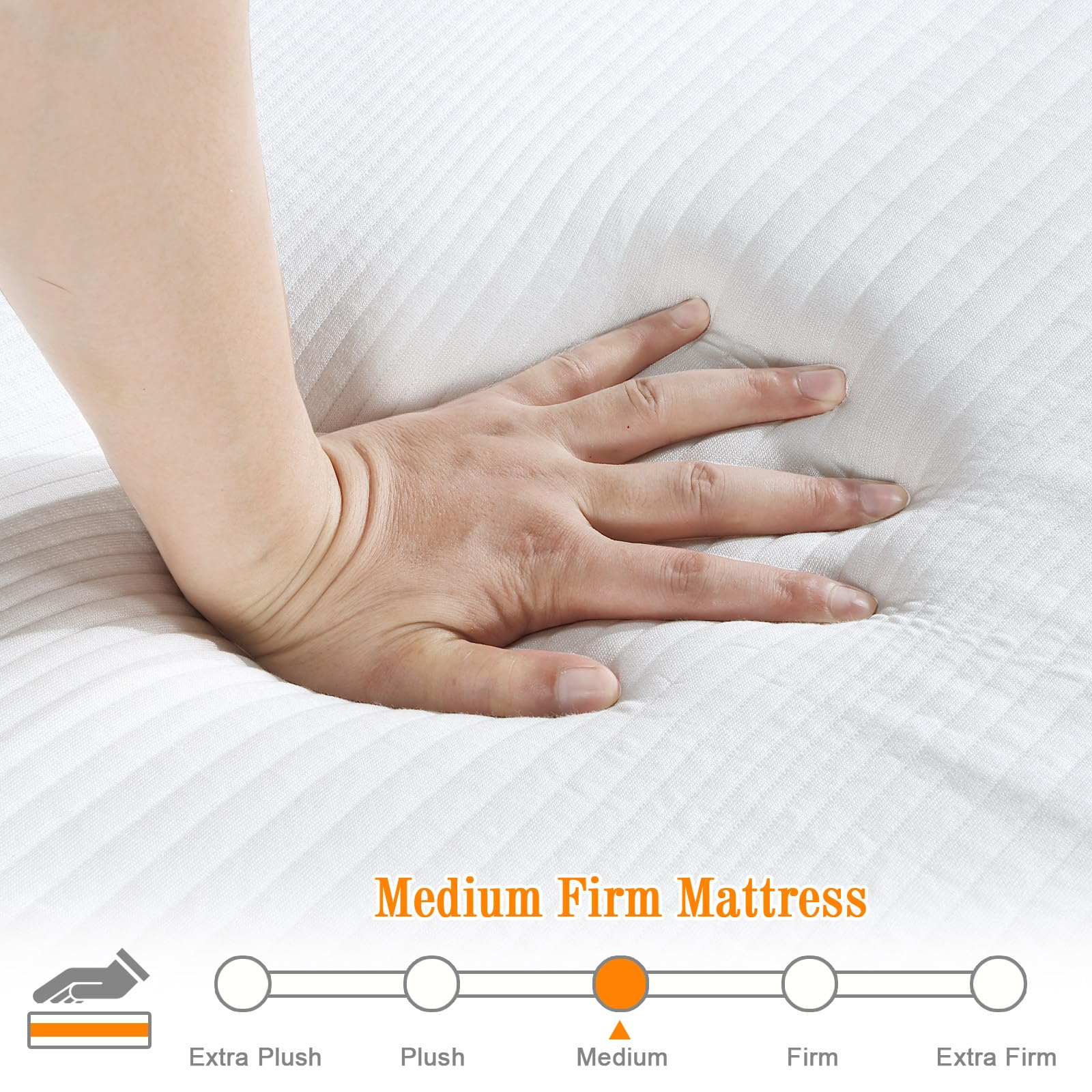 MATERESSES Full Size Mattress 10 Inch Memory Foam Mattress Medium Firm Mattress in a Box, Pressure Relief, CertiPUR-US Certified, Fiberglass Free, White Grey