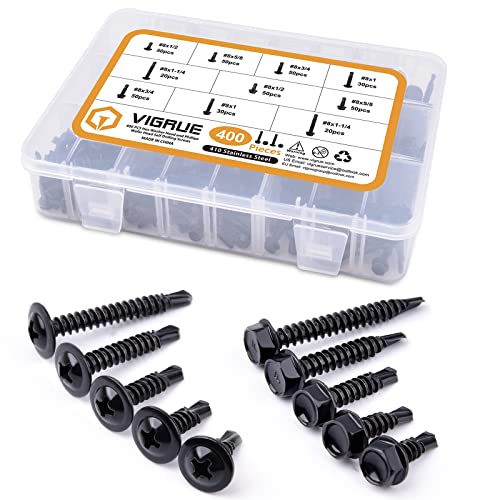 VIGRUE #8 and #10 Black Self Drilling Screws Assortment Kit
