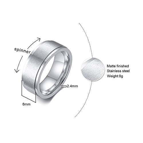 MZZJ Free Engraved Religious Jewelry Christian Cross Faith Bible Verse Scripture 8MM Brushed Finish Stainless Steel Spinner Step Beveled Edges Promise Engagement Ring Wedding Band for Unisex,Size 7