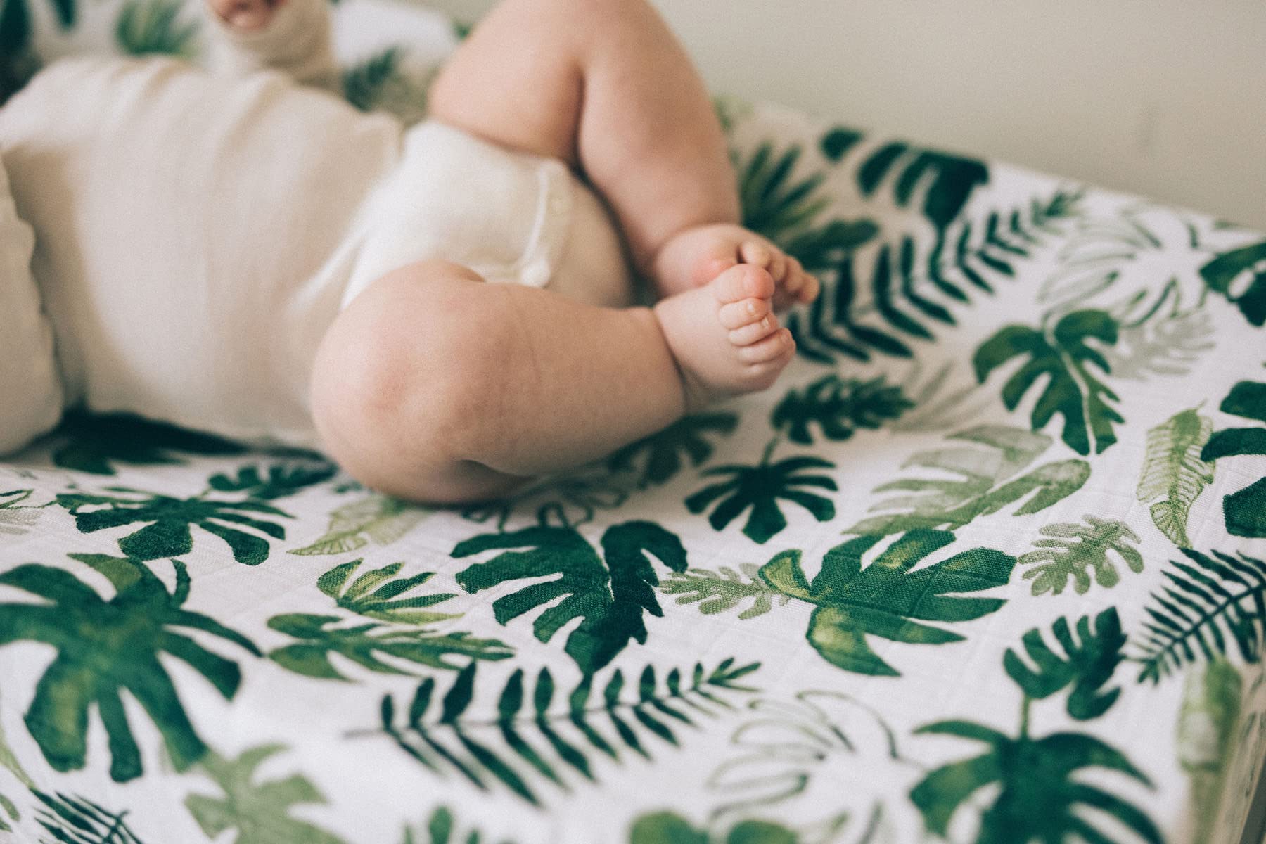 Little Unicorn – Tropical Leaf Changing Pad Cover | 100% Cotton Muslin | Super Soft | Baby Diaper Changing | Machine Washable | 16” x 32”