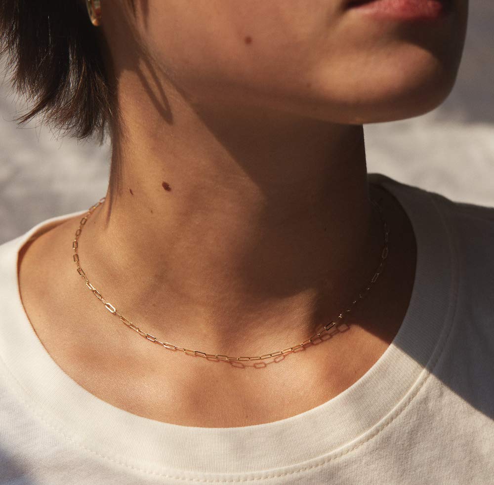 Lcherry Dainty Paperclip Choker Necklace 14K Gold Plated Paper Clip Chain Necklace for Women