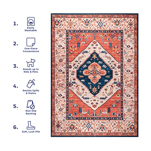 nuLOOM Carolyn Machine Washable Tribal Motif Ultra Thin Runner Rug, 2' 6" x 8', Rust