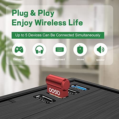 USB Bluetooth Adapter for PC - QGOO Bluetooth Dongle 5.3 EDR, Wireless Bluetooth Receiver for Desktop Computer Laptop Bluetooth Windows 8.1/10/11(red-013)