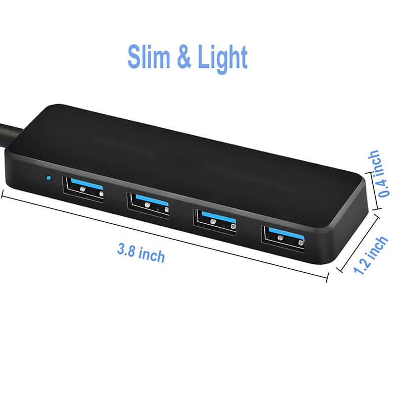USB 3.0 HUB 4-Port USB Hub Ultra Slim Portable Data Hub Applicable forLaptop, PS4 Keyboard and Mouse Adapter for Dell, Asus, HP, MacBook Air, Surface Pro, Acer, Flash Drive, Mobile HDD, Printer(3.3FT