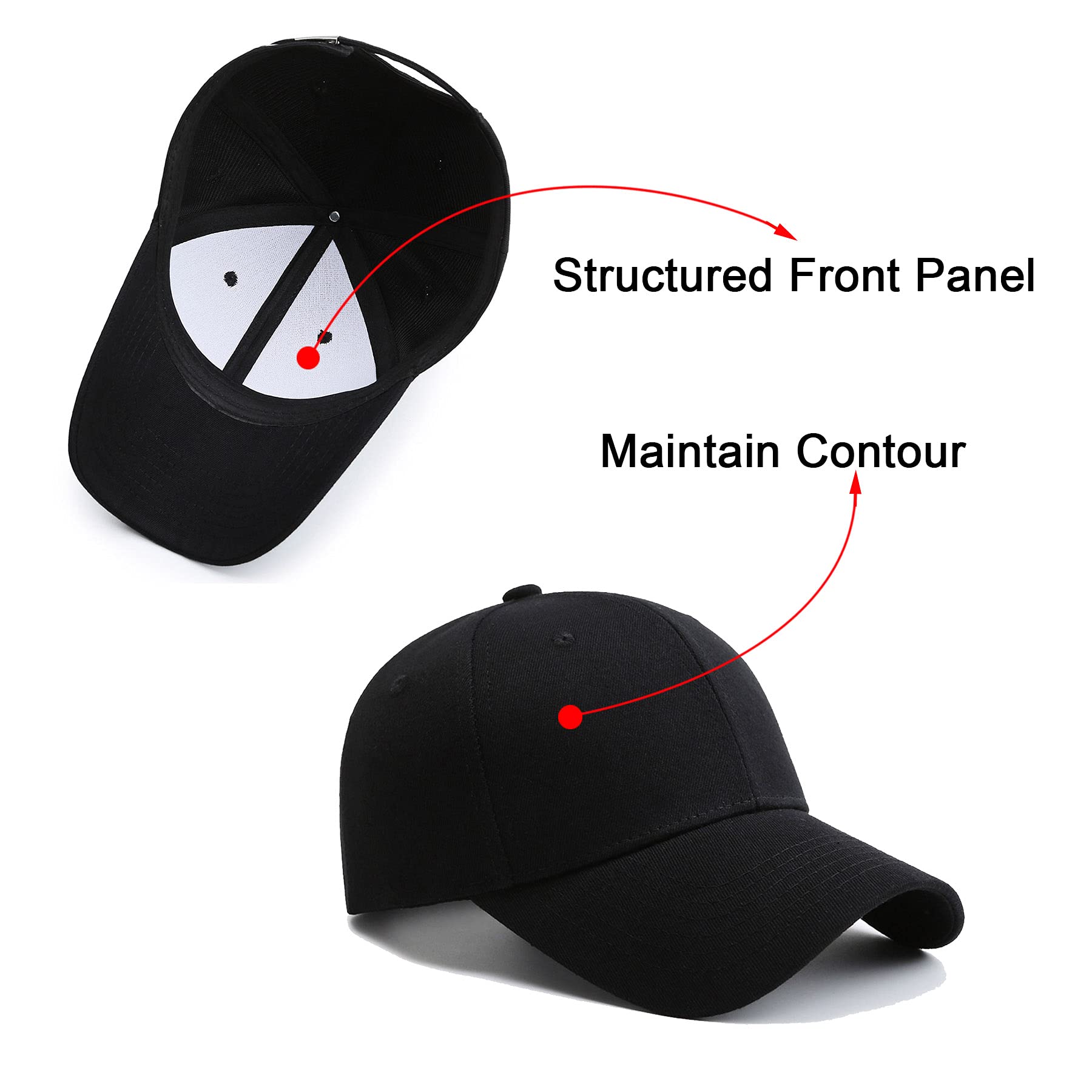 PFFY 2 Packs Baseball Cap Golf Dad Hat for Men and Women Hat Black+Red