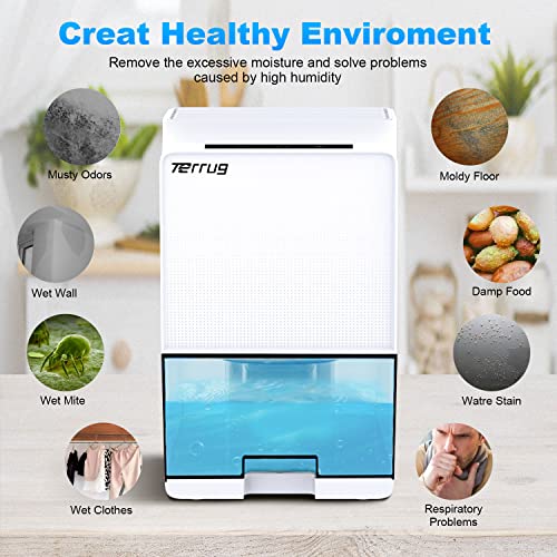 Terrug 320 Sq. Ft Dehumidifier 1000ml 35oz Portable Ultra-Quiet Effective Dehumidifiers with Auto-Off, Colorful Night Lights and Defrost Function for Room (up to 320 Sq. Ft), Closet, Bedroom, Cabinet and Bathroom