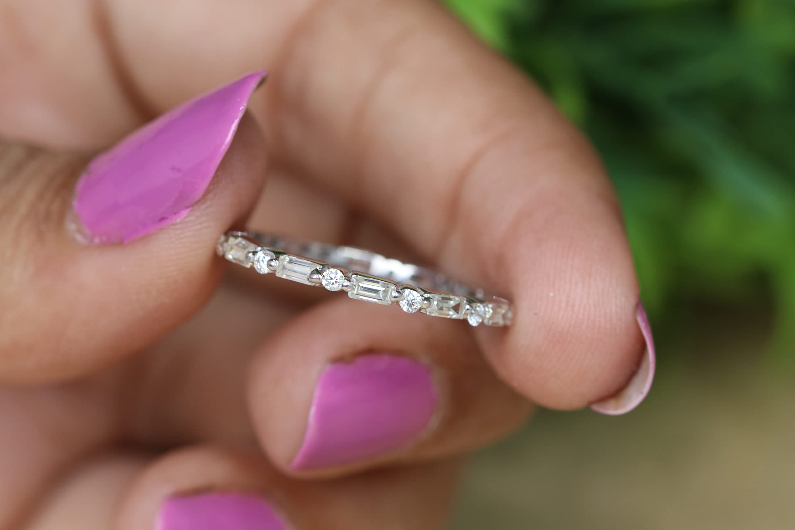 RITZIN 1.20TCW White Baguette Moissanite Diamond Eternity Handmade Moissanite Diamond Engagement Band Anniversary Band 925 Sterling Silver (5)