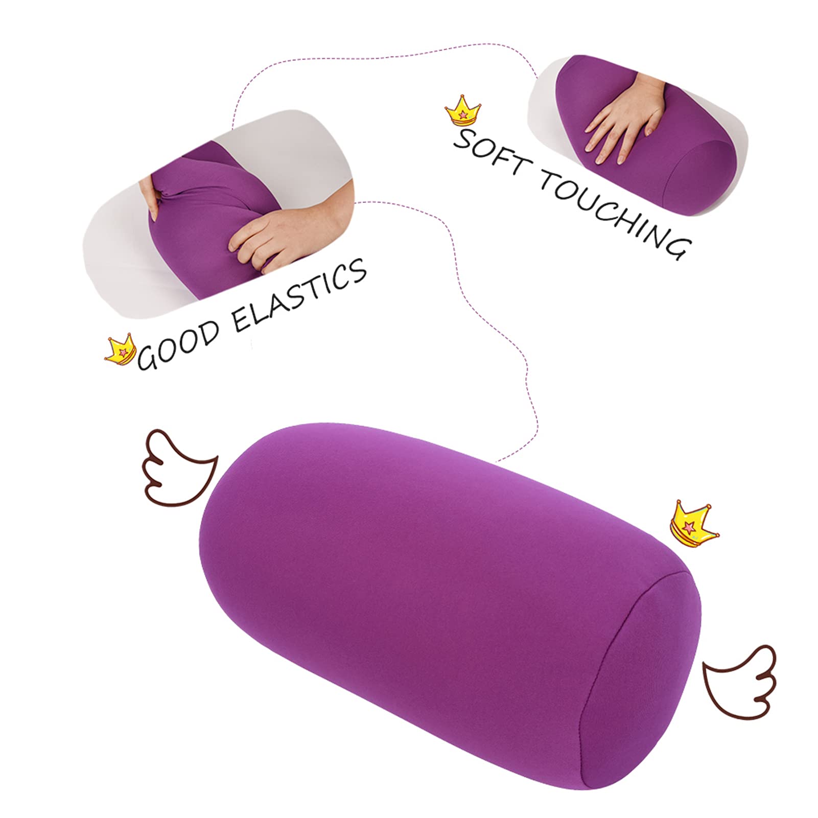 LIULDASHUN Pillow Back Cushion, Pillow Microbead Back Cushion Roll Throw Pillow for Relaxing Head Neck Wrist, Travel Home Sleep Neck Support Comfortable Car Home Office (Purple)