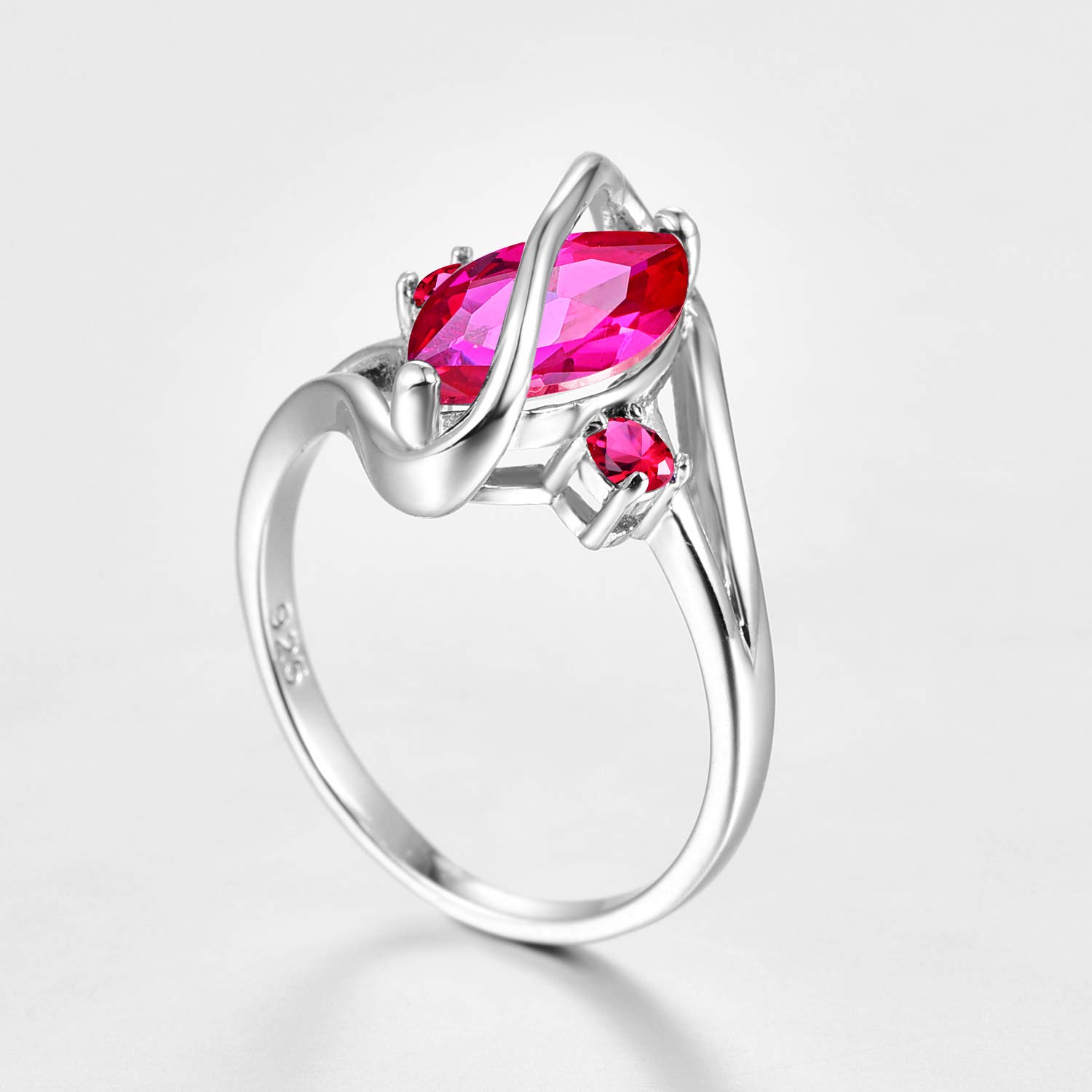 Psiroy 925 Sterling Silver Plated Created Ruby Spinel Filled Marquise Cut Rings for Women Size 12