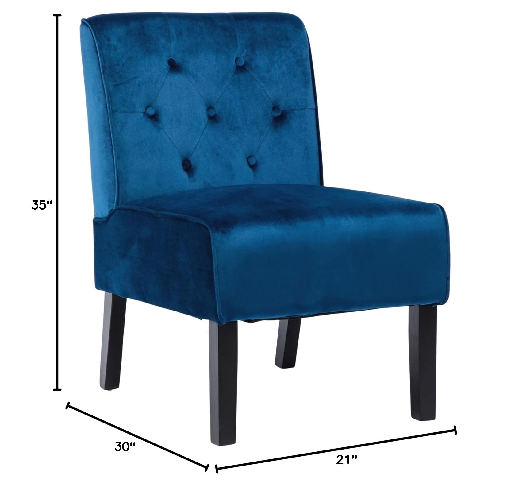 Living Room Chairs Armless Accent Chairs Comfy Bedroom Chair Velvet Side Sitting Chairs Modern Fabric Sofa Slipper Chair for Reading Blue