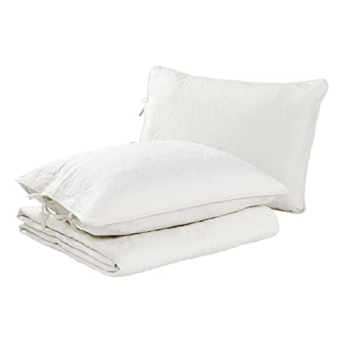 Laura Ashley Felicity Collection Quilt Set-100% Cotton, Reversible, All Season Bedding with Matching Sham(s), Pre-Washed for Added Softness, King, White
