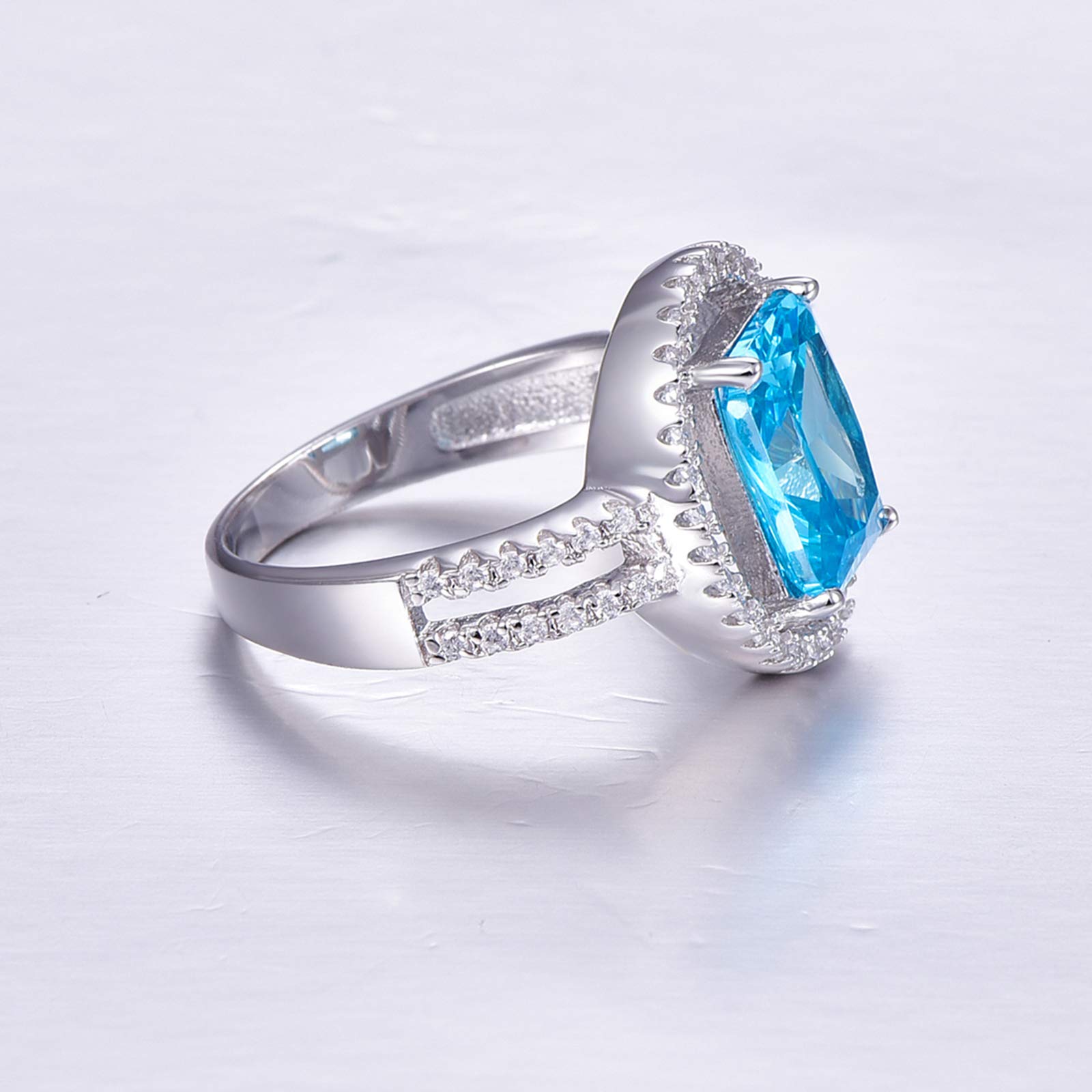 Psiroy 925 Sterling Silver Created Blue Topaz CZ Halo Engagement Ring Size 9