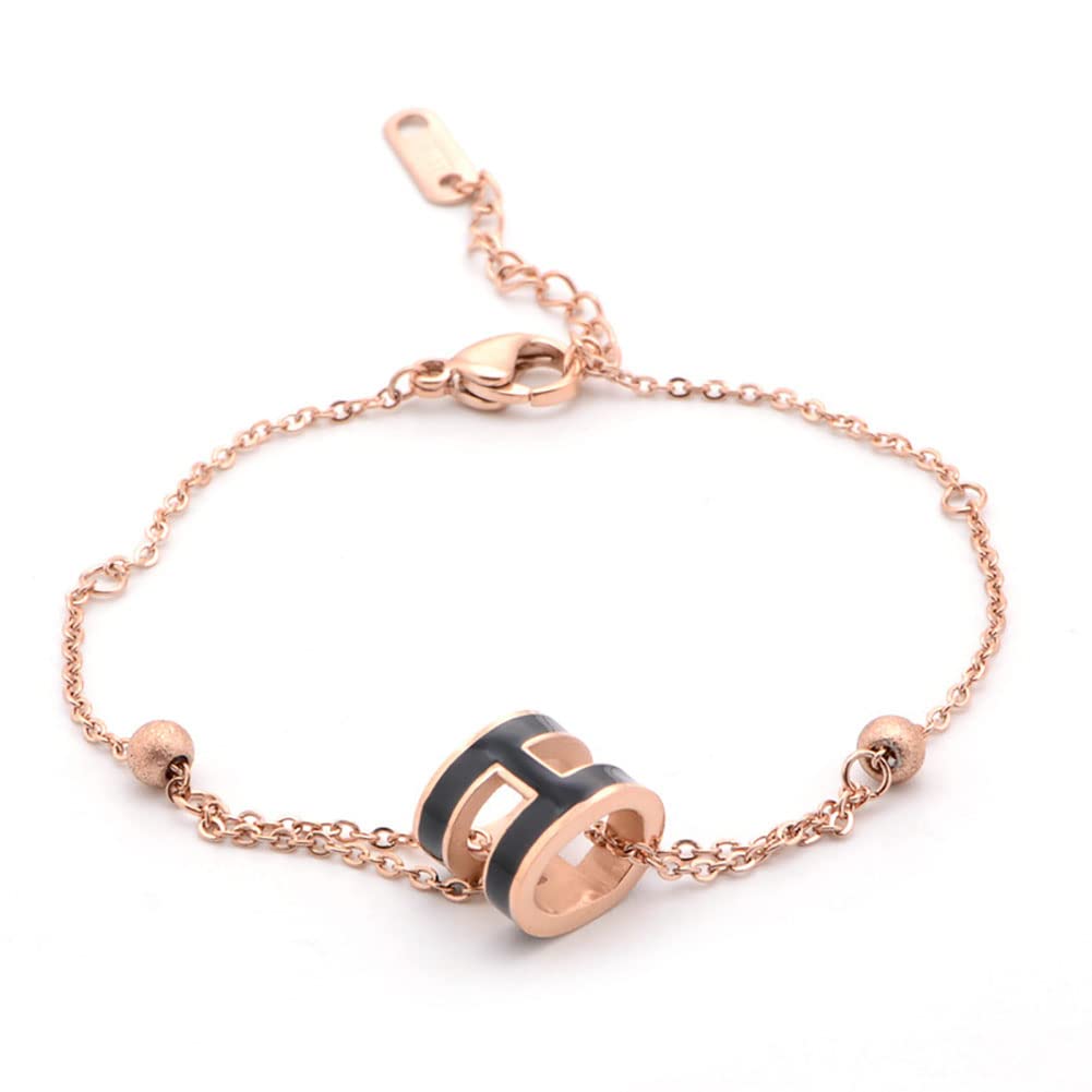 SPOMUNT Classic H Design Rose Gold Plated Bracelet Colorful Color Enamel Optional Women's Gift (White, Stainless Steel)